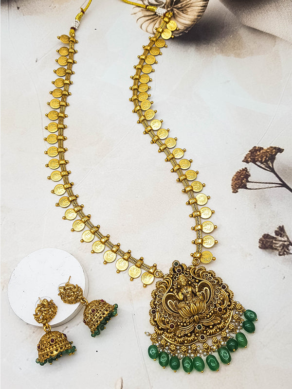 Premium Gold Plated Long Coin Hara Necklace Set with AD Stones – Griiham