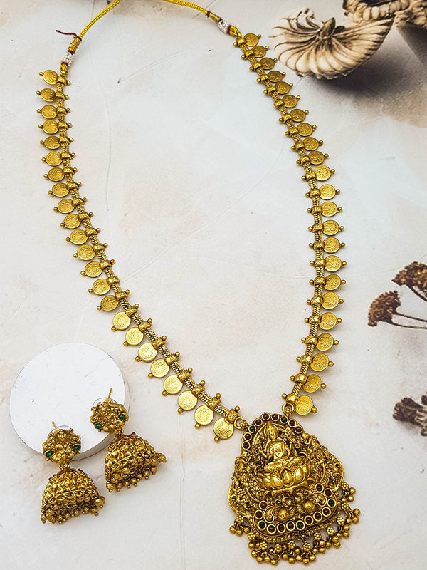 Premium Gold Plated Long Coin Hara Necklace Set with AD Stones – Griiham