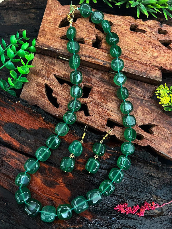 Square Natural African Jade Stone Mala Necklace with earrings – Griiham