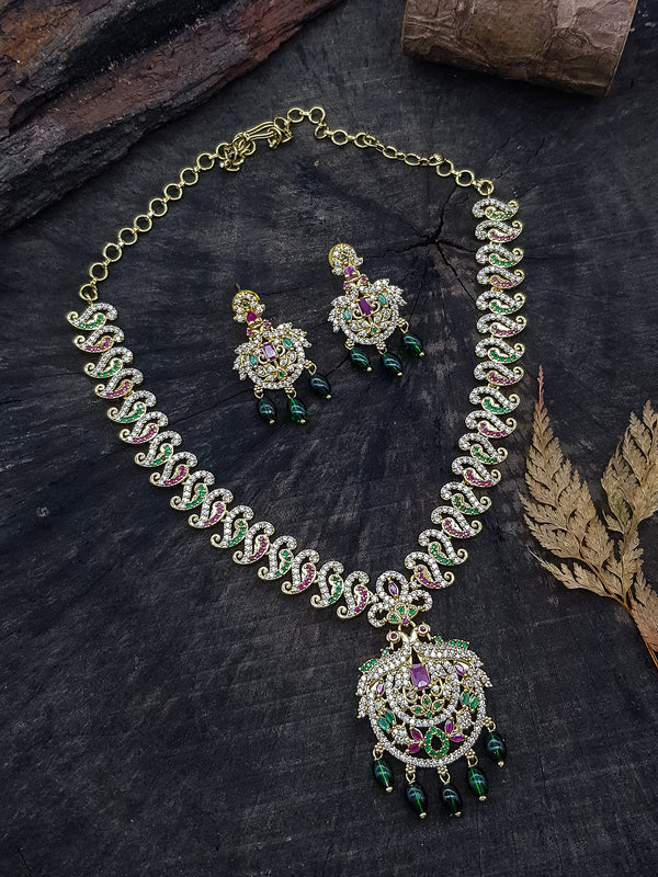 Premium Gold Plated Classic Medium Necklace Set with green drops – Griiham