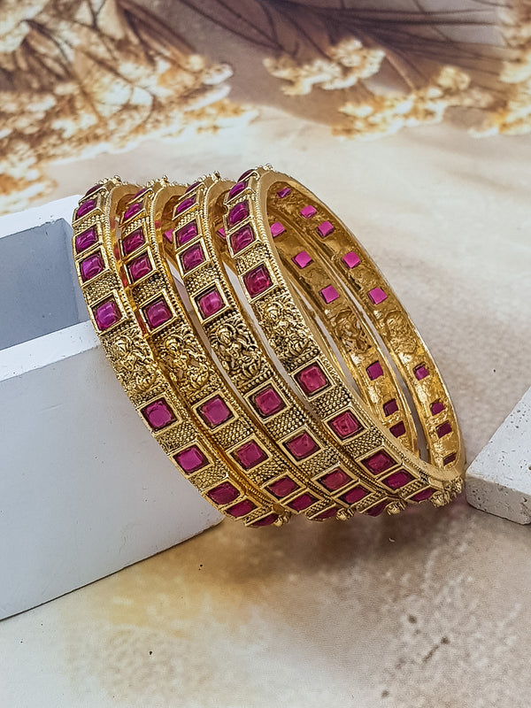 Gold Plated Set of 4 Bangles with Stones Studded – Griiham