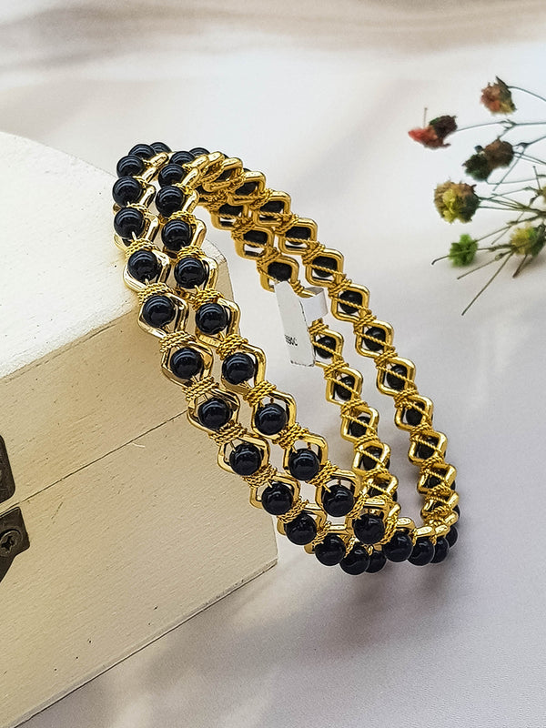 Gold Plated Set of 2 Black Beed bangles – Griiham