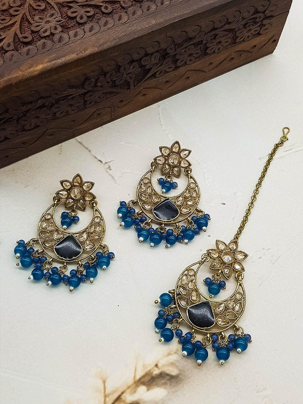 Faint Gold finish Earring Dangler with Maang Tikka – Griiham
