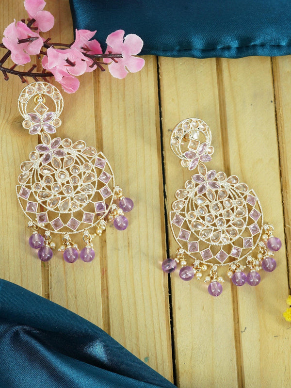 Faint gold finish Earring/jhumka/Dangler with Lavender Color Stones ...