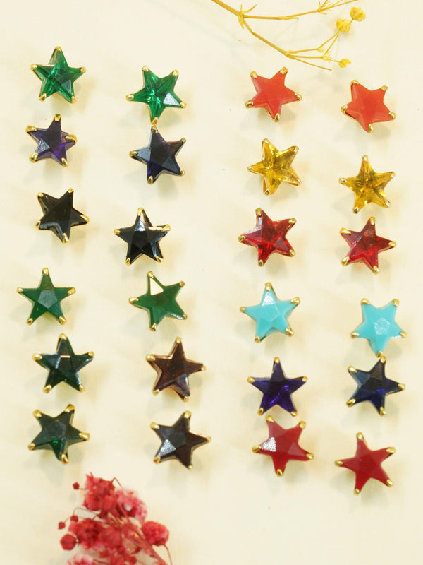 Fancy Coloured Stone Studs Set of 12 pairs – Griiham