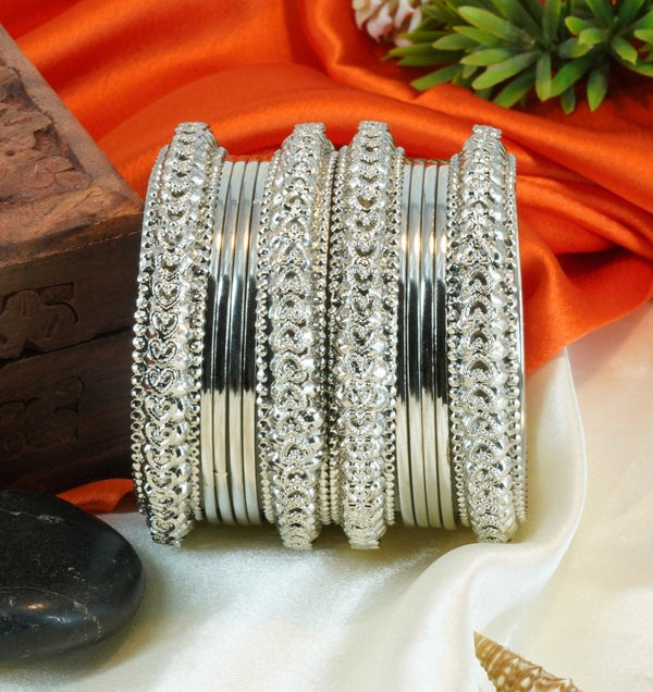 Fancy Silver Plated Bangles Set of 12 bangles 11455K – Griiham