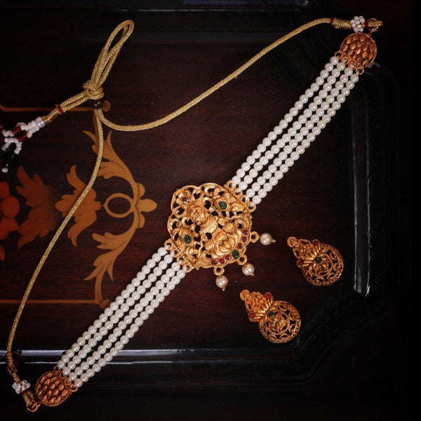 Gold Plated Choker set with Pearl strings 8824N – Griiham