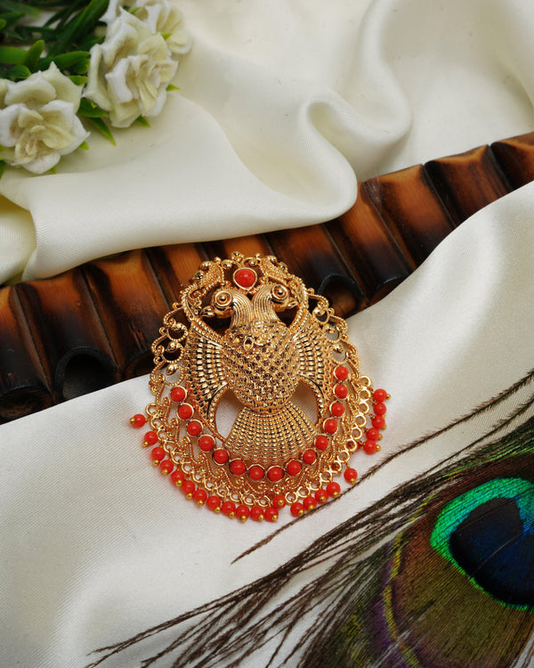 Gold Plated coorgi Pendant with red beads 8614N – Griiham