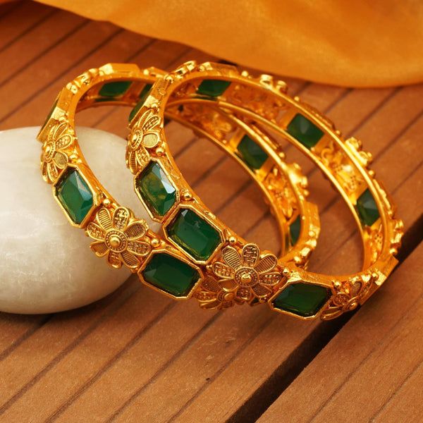 Matt Gold Finish square Stone Bangle Latest Design Collection Set of 2 ...