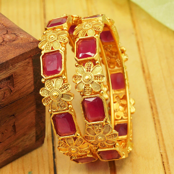 Matt Gold Finish square Stone Bangle Latest Design Collection Set of 2 ...