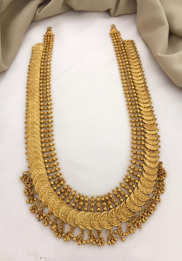 Premium Gold Finish Kasu necklace with ghungroo 10841N – Griiham