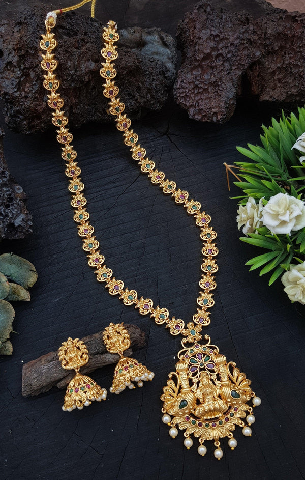 Premium Gold Plated Long Hara Necklace Set with CZ Stones – Griiham