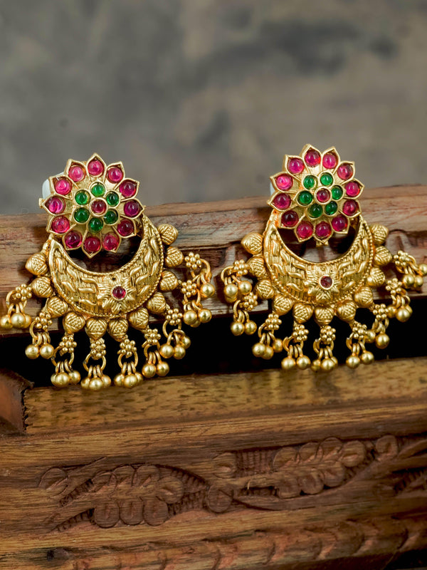 Premium Gold Plated Real kempu Back side kempu fix Jhumka / stud ...