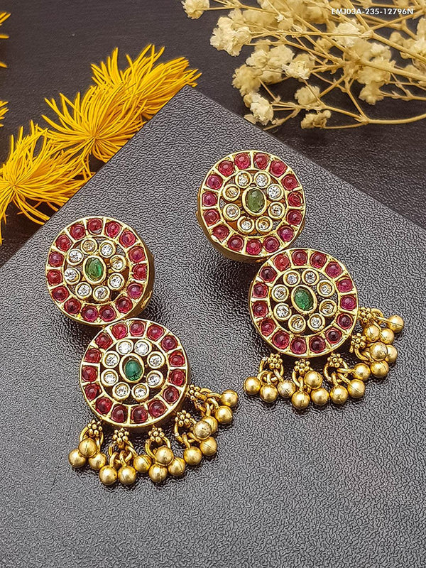 Premium Gold Plated Real kempu Back side kempu fix Jhumka / stud ...