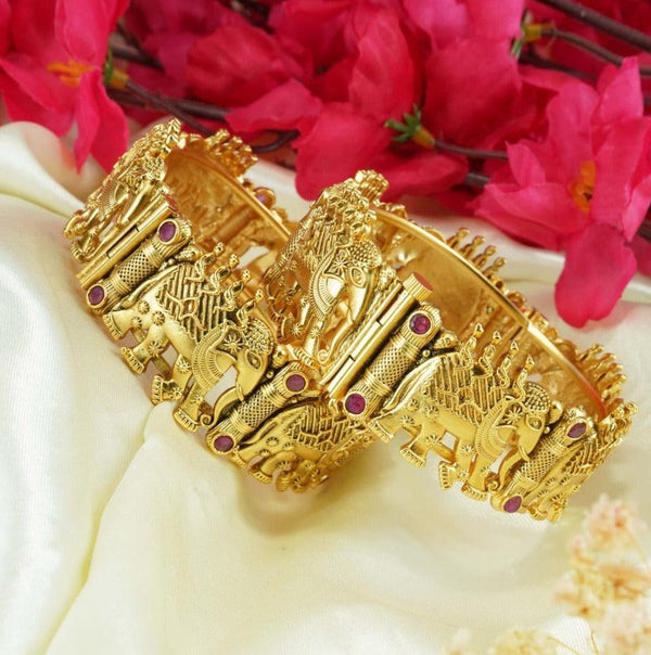 Premium Matt Gold Finish Multicolor Bangle temple Collection Set of 2 ...