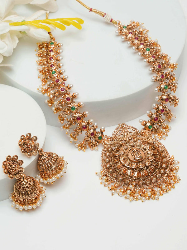 Premium gold finish Long Hara Necklace Set with AD Stones – Griiham