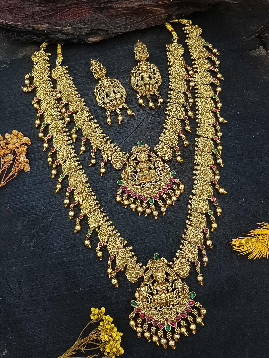 Premium gold finish Long Hara Necklace Set with CZ Stones – Griiham
