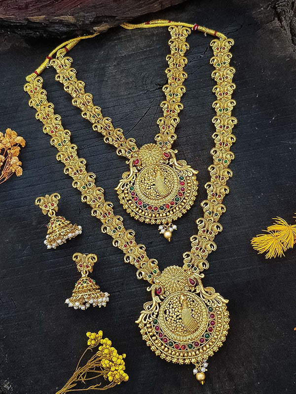 Premium gold finish Long Hara Necklace Set with CZ Stones – Griiham