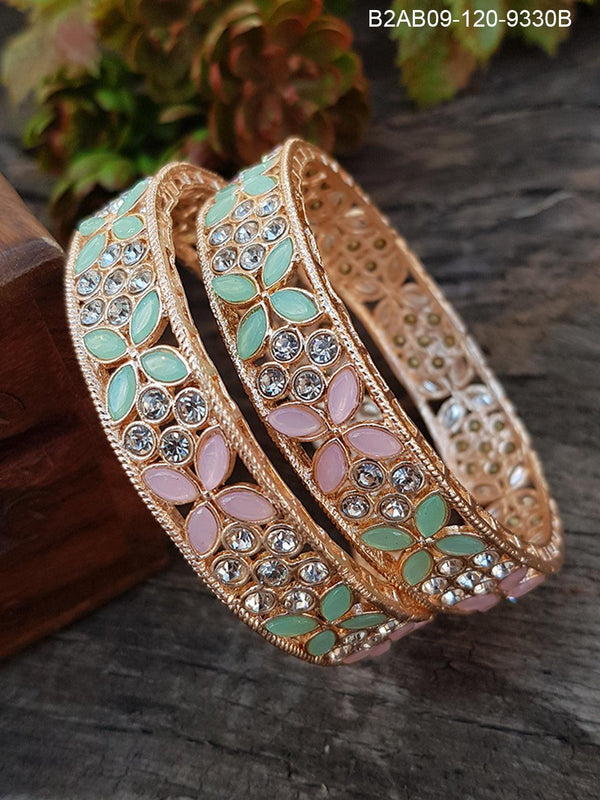 Rose Gold Plated Set of 2 designer Bangles with Mint Green and Mint ...